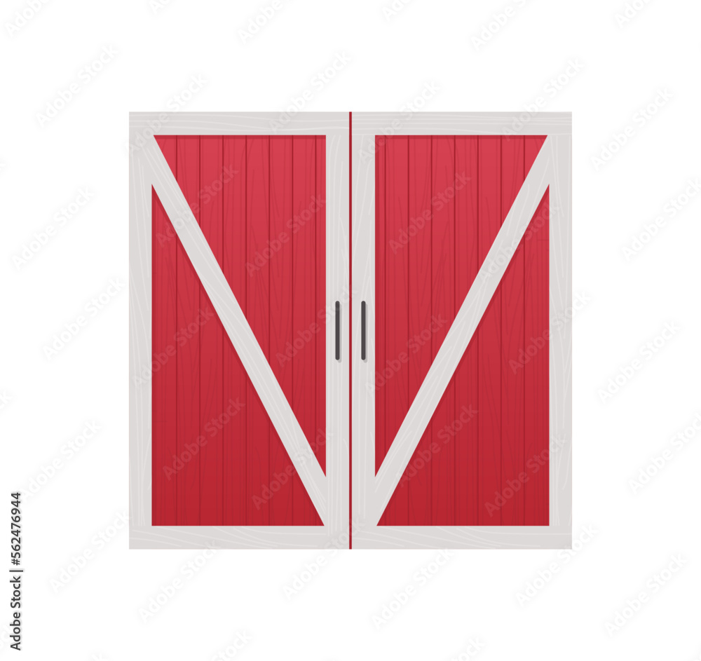 Red wooden barn door front view and farm warehouse building cartoon ...