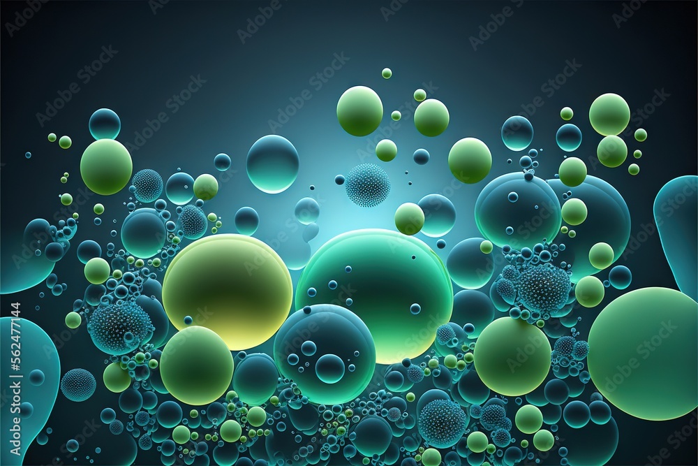 a blue and green abstract background with bubbles and bubbles on it ...