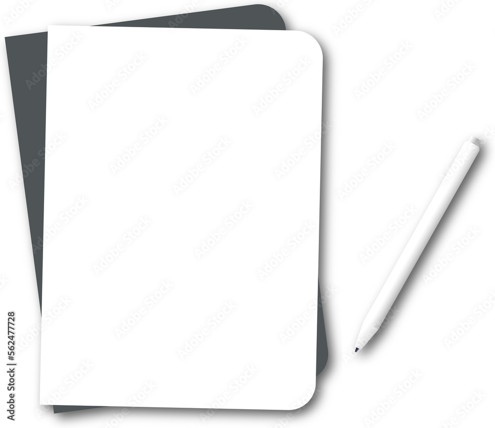 white and gray notepad with pen on transparent background illustration ...