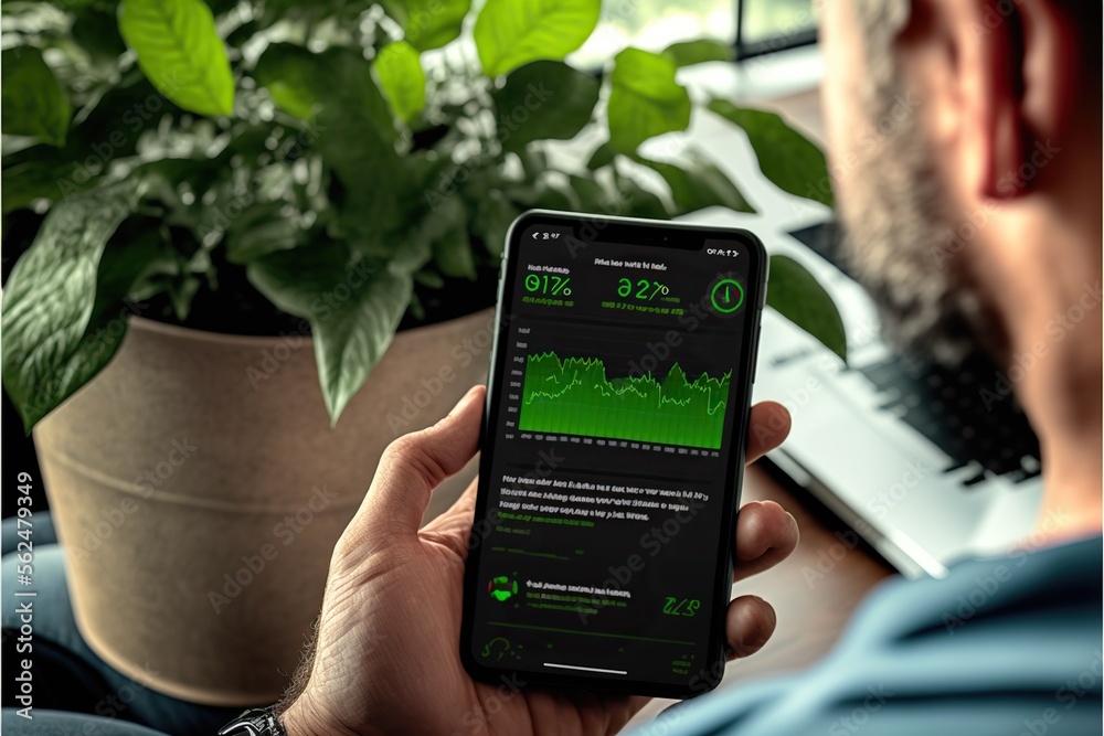 Rare view of the person using a smartphone app to track carbon ... Rare view of the person using a smartphone app to track carbon ...