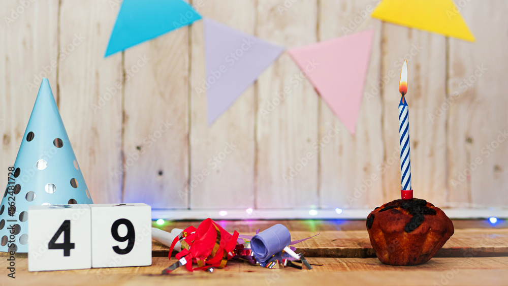 Festive Happy birthday background with number or digit 49. Postcard ...