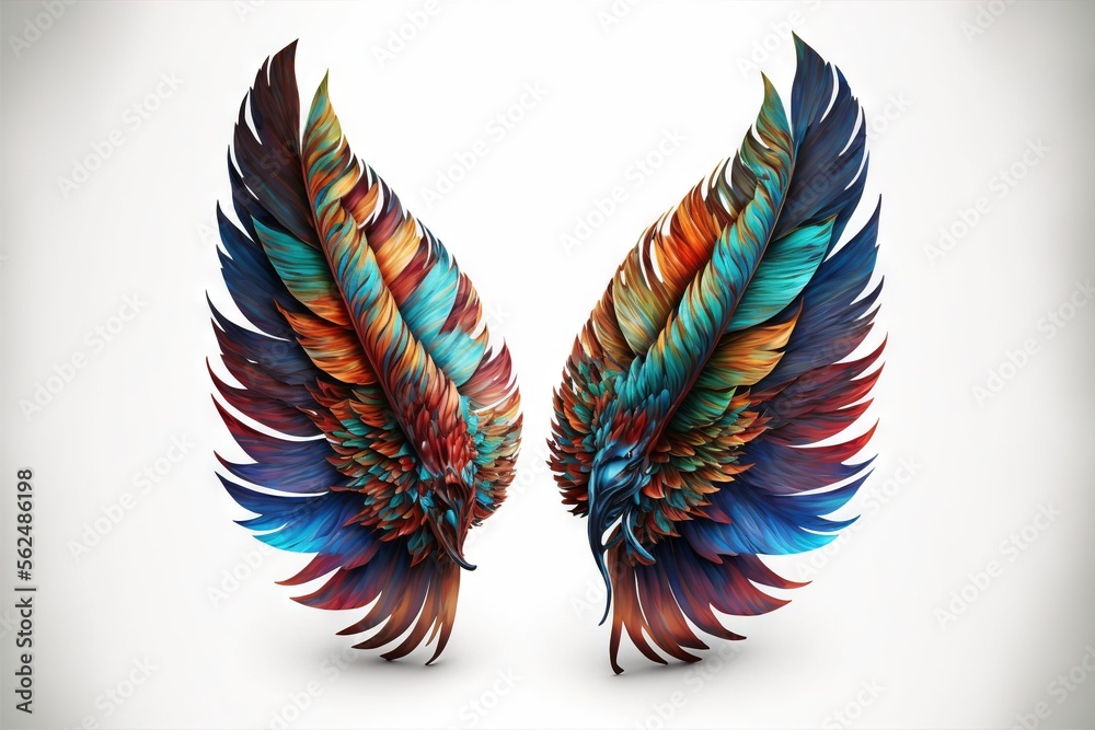 a pair of colorful wings on a white background with a shadow of the ...