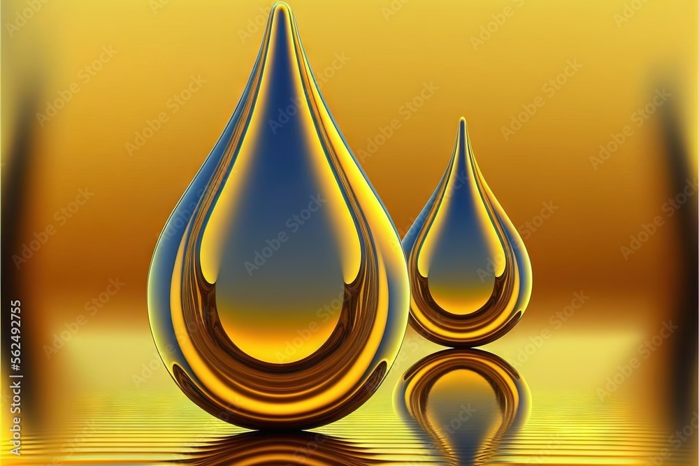 a couple of water drops sitting on top of a lake of water with a yellow ...