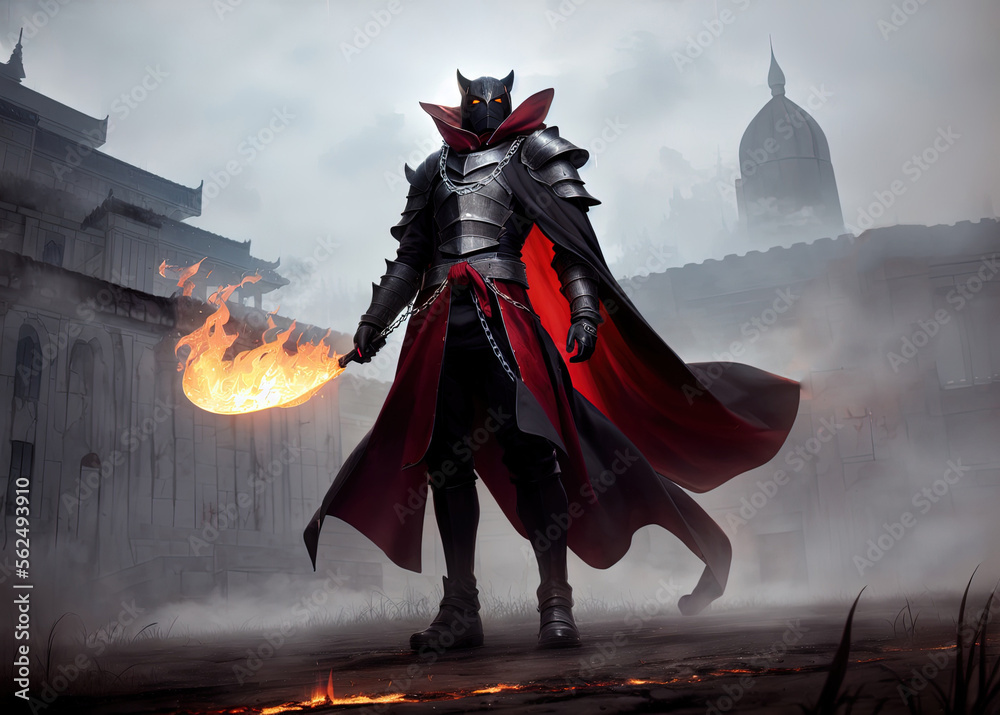 anime inspired cat ear hero with armor with a sword of fire Stock ...