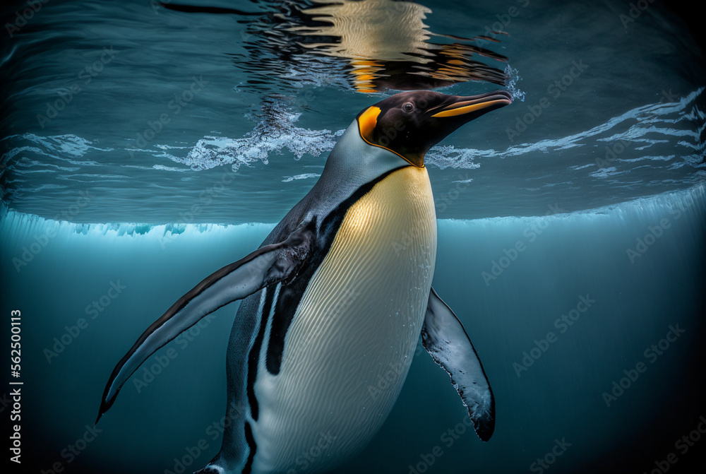 Emperor penguin swimming under iceberg transparent water,generative ai ...