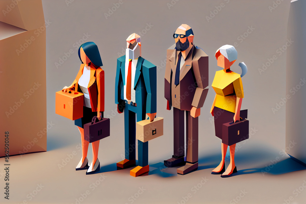 Low poly people at work, in the office Stock Illustration | Adobe Stock