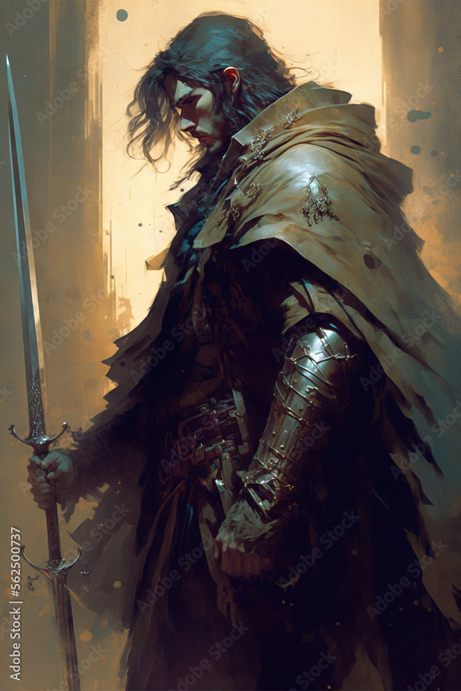 Swordsman character design. Role-playing game illustration. Generative ...