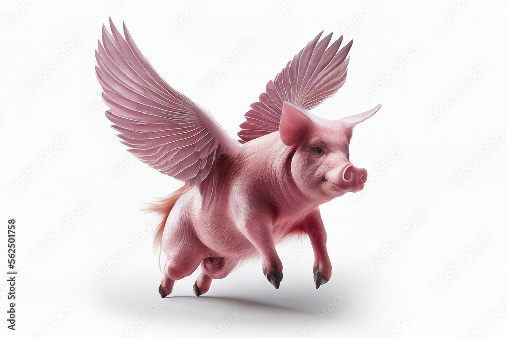 Pigs might fly a phrase used to express disbelief isolated on a white ...