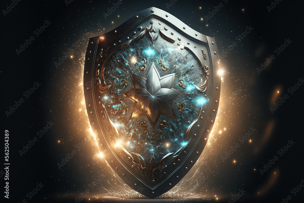 Magical cosmic shield with a star design. Role-playing game ...