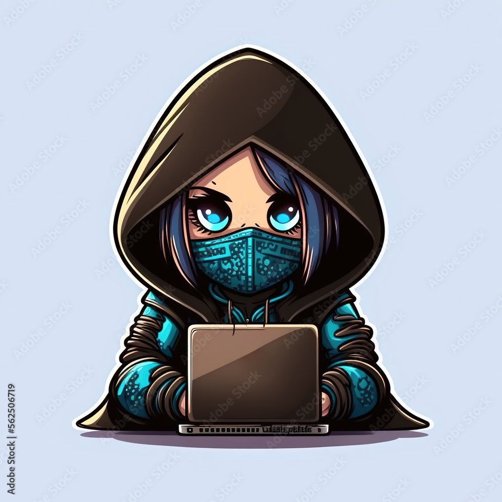 Cute girl hacker with laptop. Avatar in cartoon style. Generative Ai ...