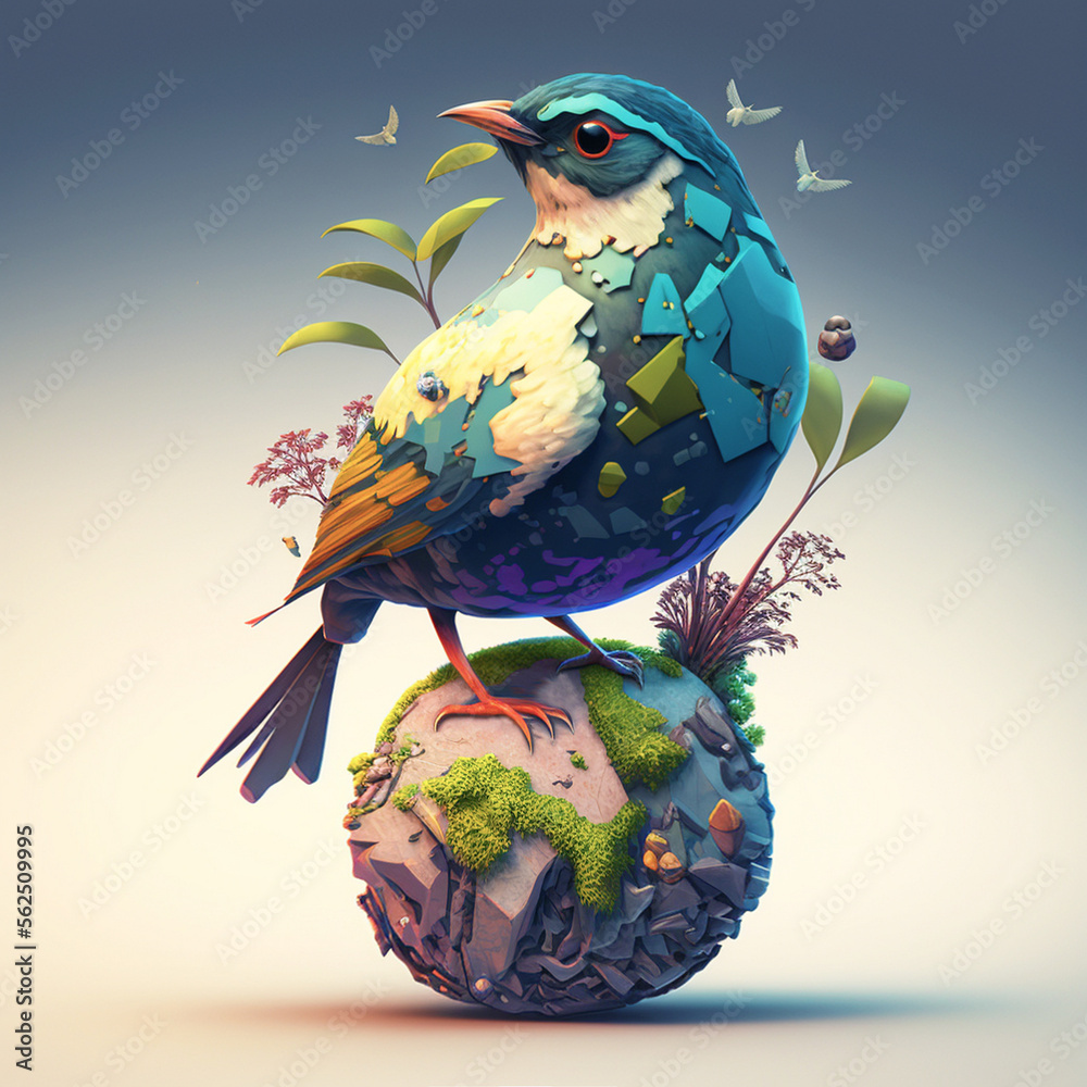 Beautiful Bird standing on the planet Earth. Biodiversity ecology ...
