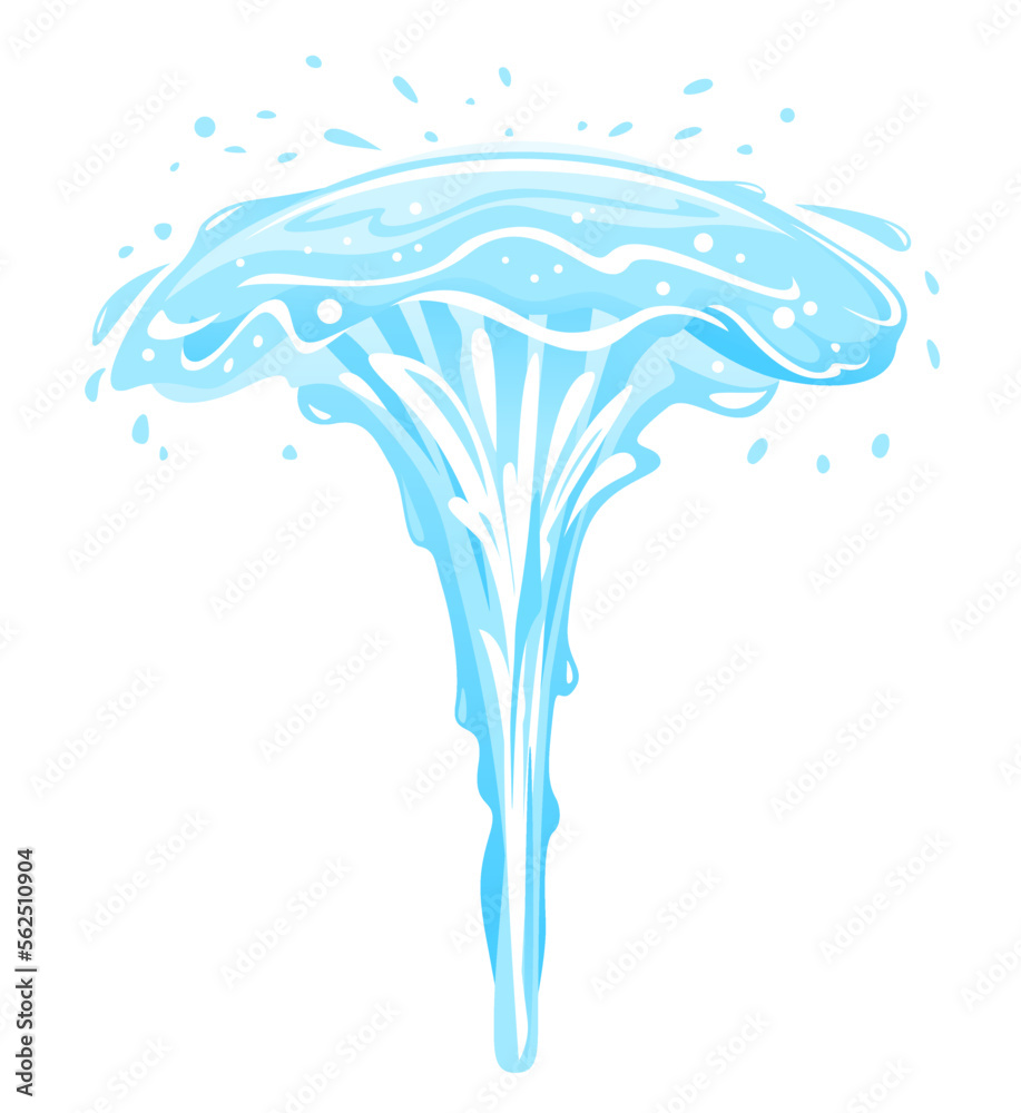 Fountain of vertical water pressures with plashes in side view isolated ...