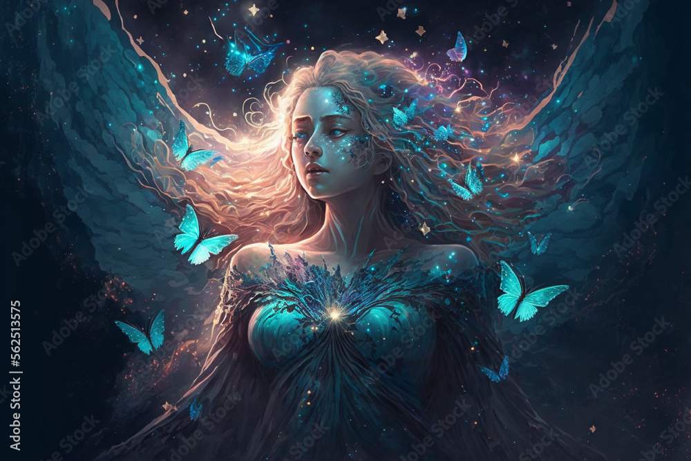 butterflies goddess fantasy amine character woman generative ai Stock ...