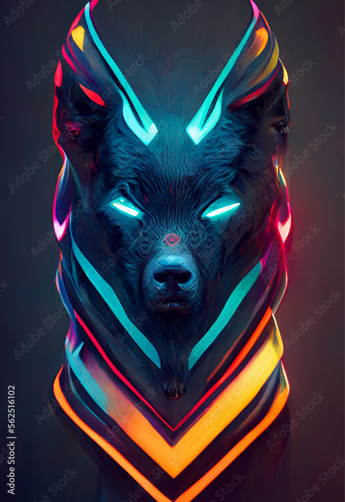 cyber wolf, wolf, cyberpunk wolf, black background, dark background ...