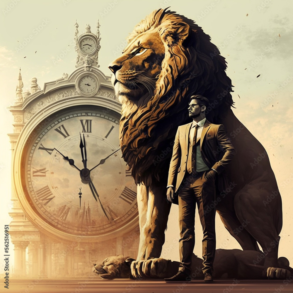 lion and clock, lion on the roof, rich lion, business lion, business ...