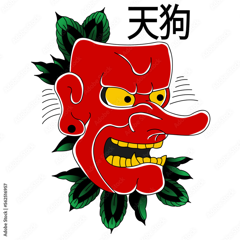 Japanese traditional tengu mask drawing PNG Stock Illustration | Adobe ...