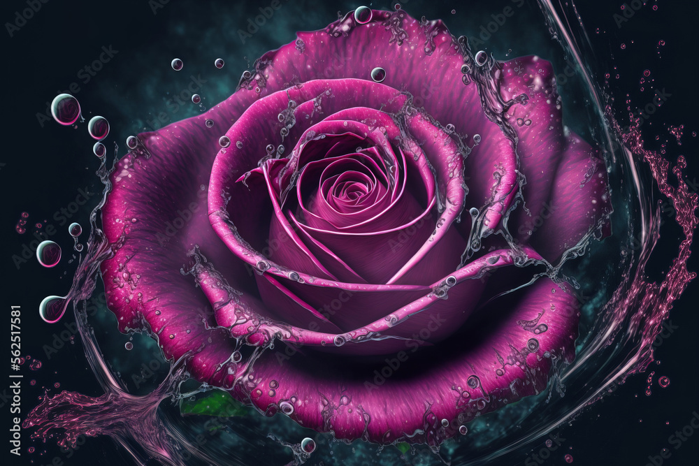 rose flower with water splash and drops , generative ai Stock ...