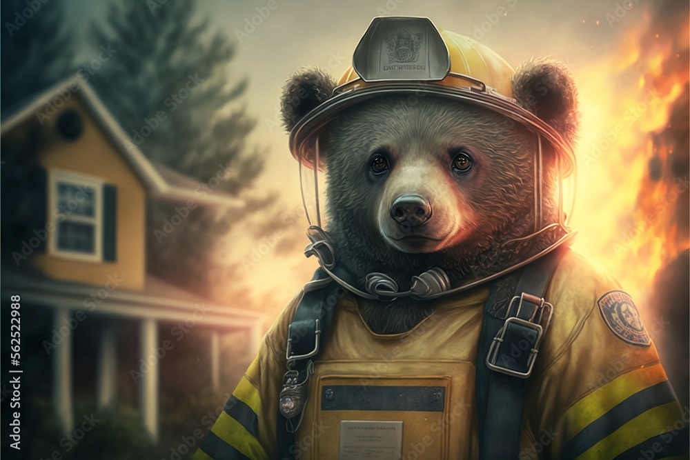 Bear Wears fireman suit, background Cinematic,photorealistic Portrait ...