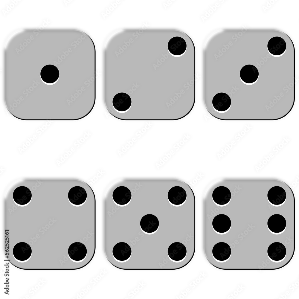 Monochrome vector graphic set of dice on a white background. The set is ...