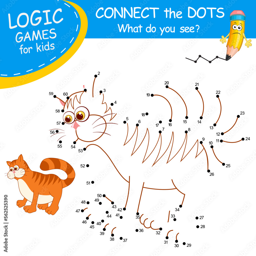 Connect the dots by numbers to draw the Cat. Dot to dot Education Game ...