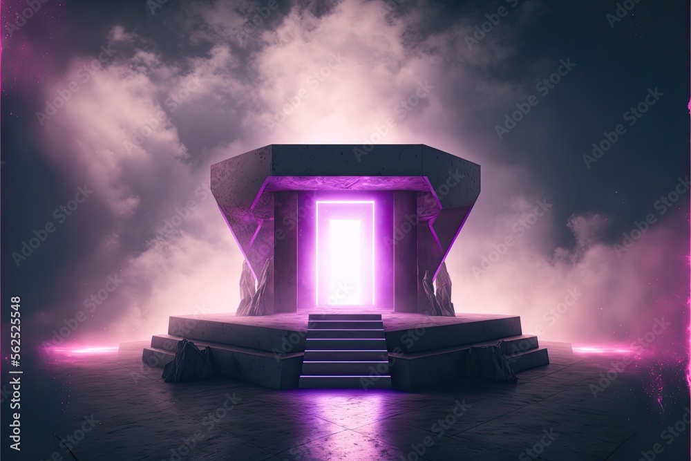futuristic empty podium stage with Smoke and neon light generative ai ...
