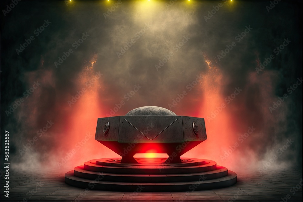 futuristic empty podium stage with Smoke and neon light generative ai ...