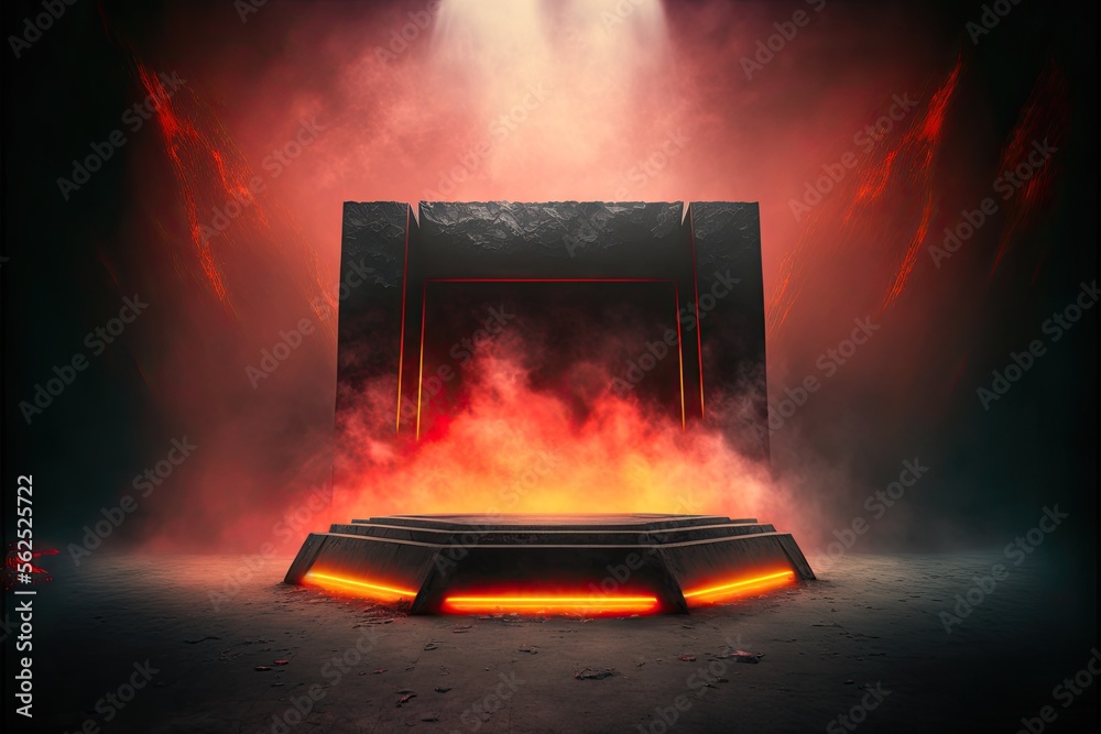 futuristic empty podium stage with Smoke and neon light generative ai ...