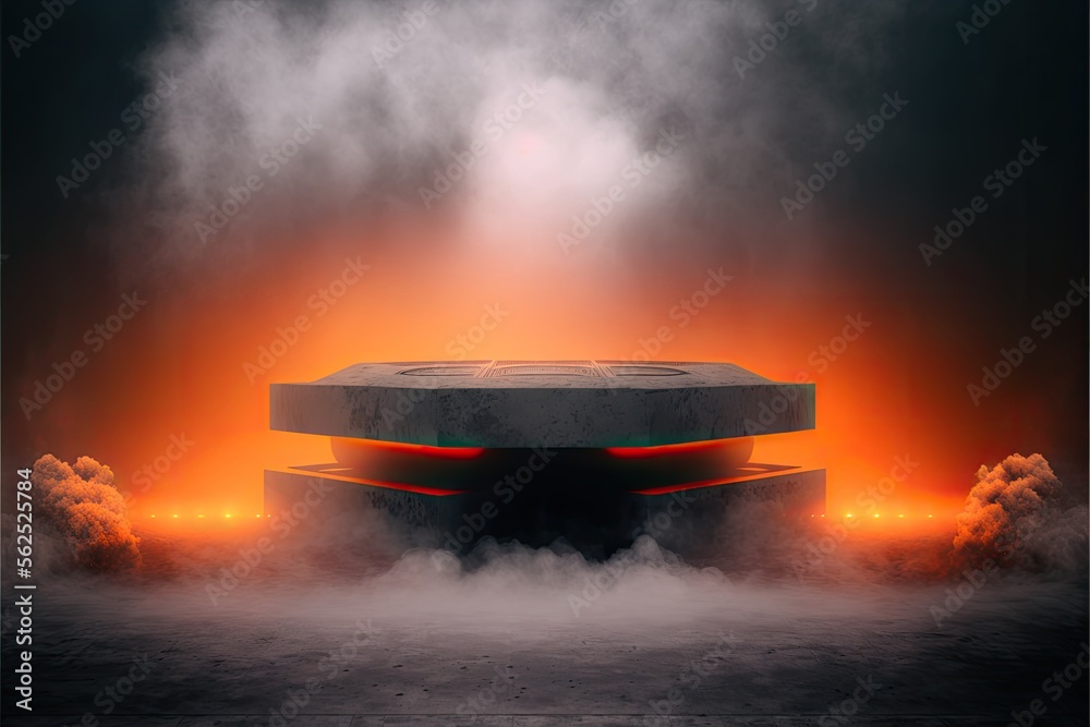 futuristic empty podium stage with Smoke and neon light generative ai ...