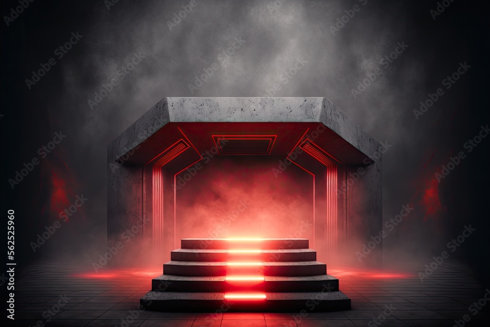 futuristic empty podium stage with Smoke and neon light generative ai ...
