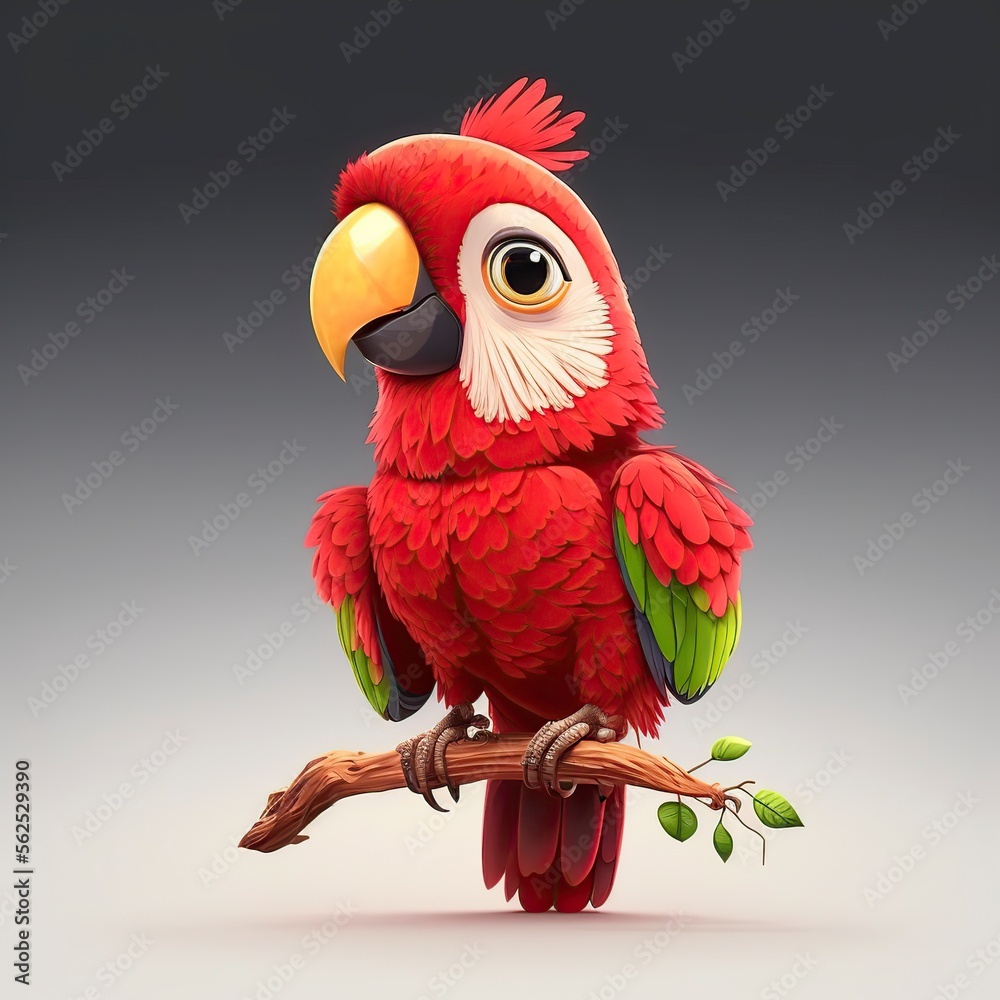 cute scarlet macaw in a cartoon pose, generative AI Stock Illustration ...