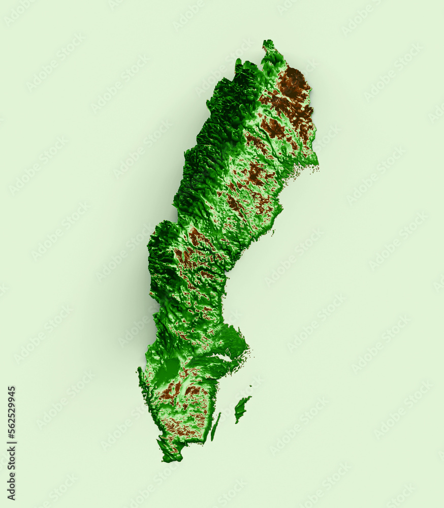 Sweden Topographic Map 3d realistic map Color 3d illustration ...