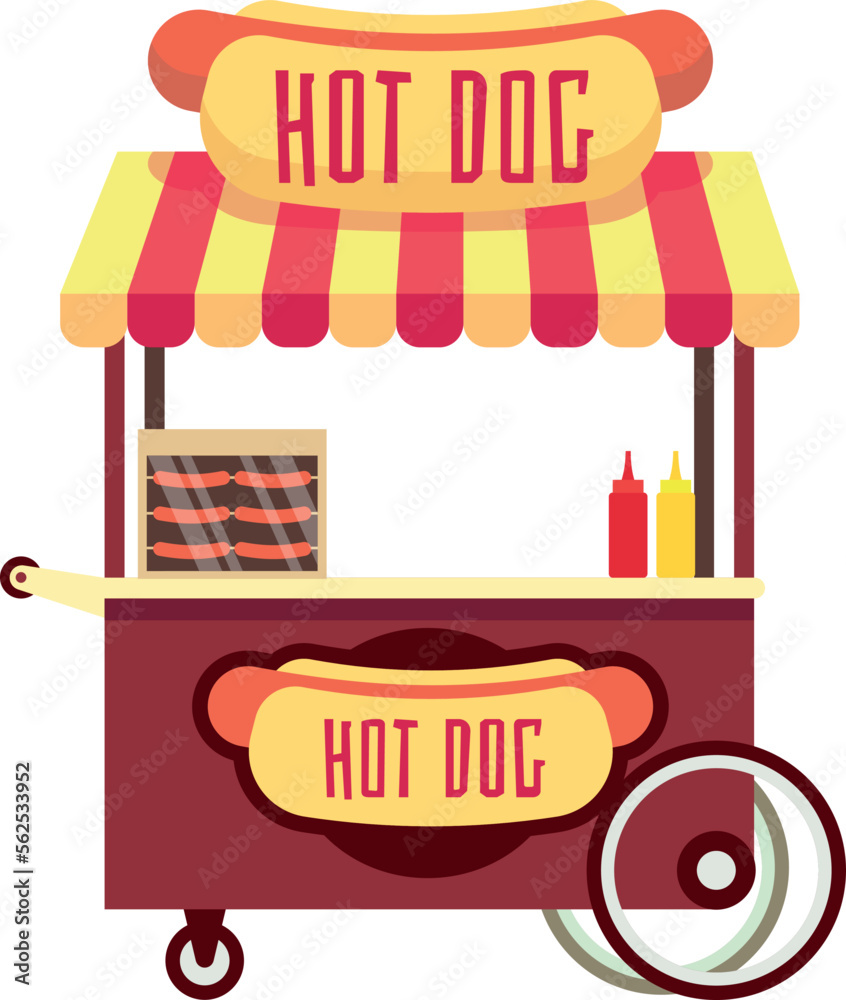 Hot dog stand. Cartoon street food cart เวกเตอร์สต็อก | Adobe Stock