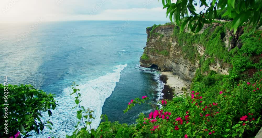 Ocean view in Uluwatu Hindu Temple Pura Bali Island Indonesia. Sheer ...