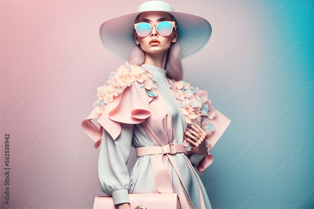 Fashionable female model wearing a beautiful trendy pastel pink color ...