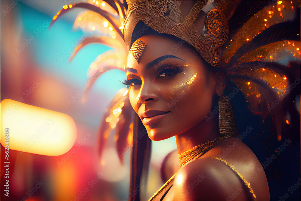 Hot Brazilian Girl Performing In Carnival Samba Generative Ai Stock