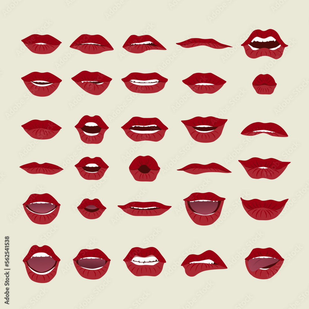 Lipsink, lip animation. The mouths pronounce different letters. Lips in ...