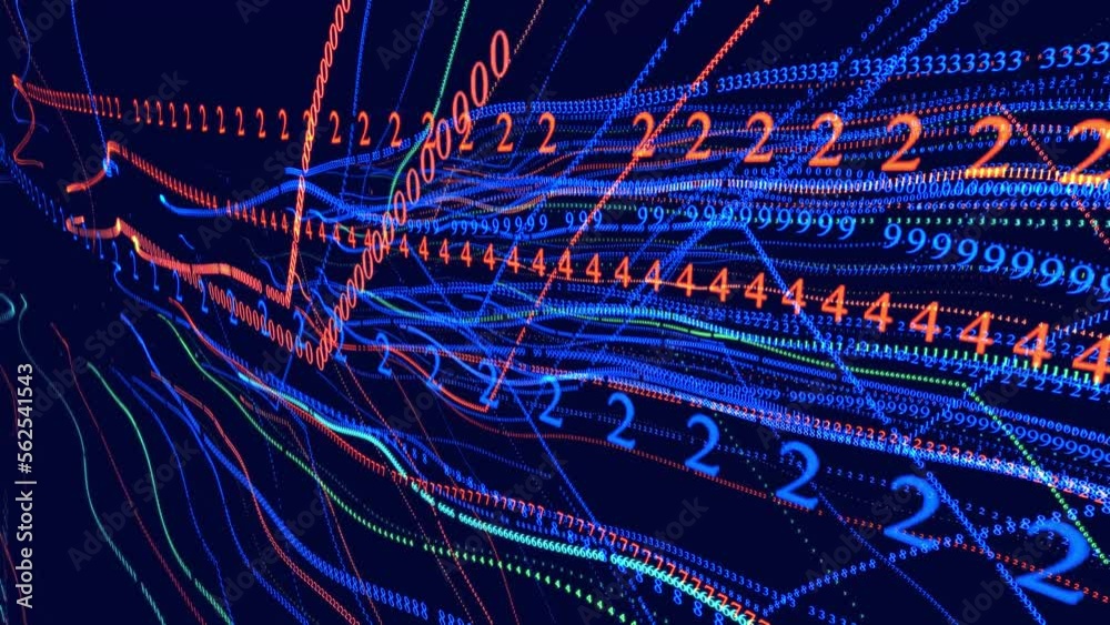 digital waves in space. Vj loop hologram abstract bg. Symbols form lines, grid. Information ...