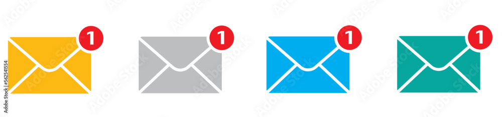 New Message icon vector. One new incoming message envelope with notification. Vector ...