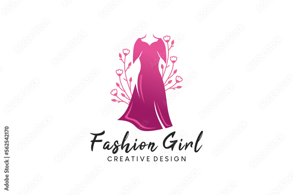Floral women dress logo design, beauty fashion logo vector illustration Stock Vector | Adobe Stock
