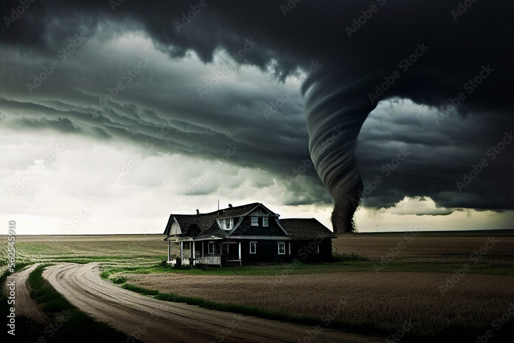 Tornado Nears Farm House - Generative Ai Stock Illustration | Adobe Stock