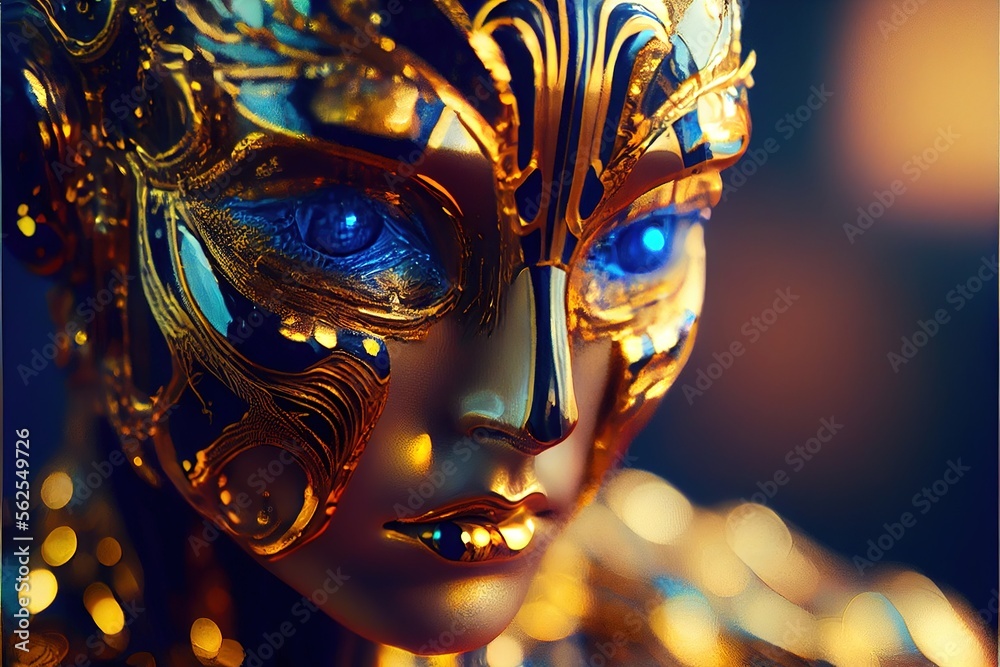 Futuristic golden AI Android in cinematic lighting, photoreal, realism ...