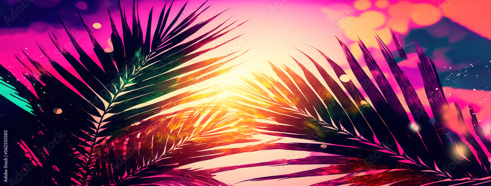 the abstract artistic horizontal header of a tropical palm tree with ...