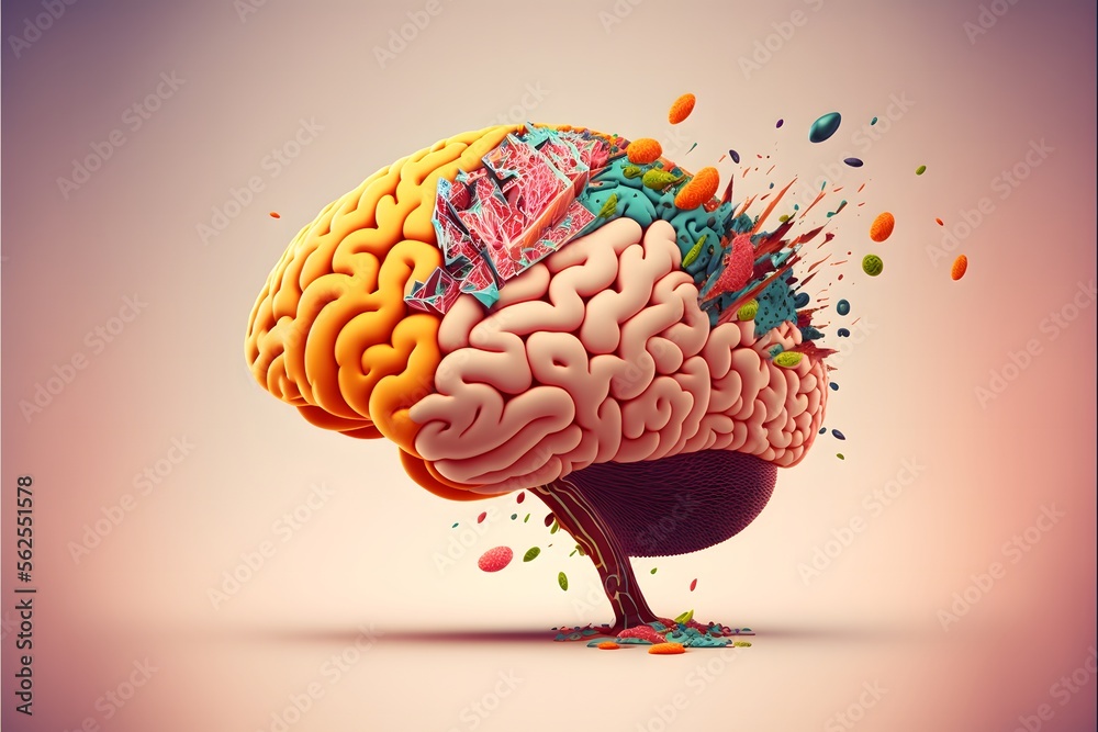 Human Brain side view. Graphic Illustration of human brain. Colorful ...