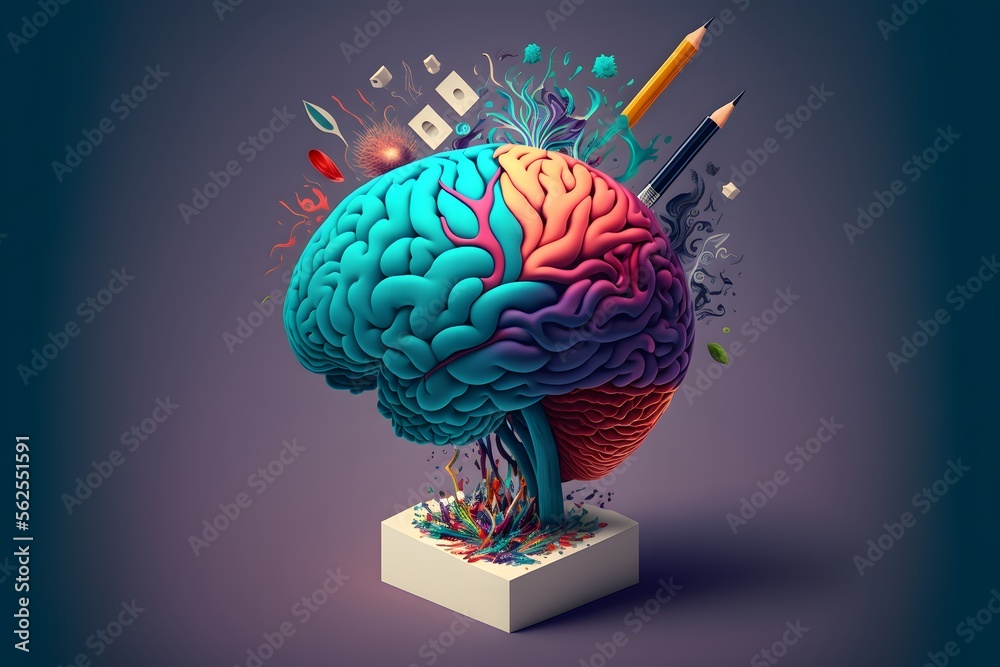 Human Brain. Graphic Illustration of human brain. Colorful. Vibrant ...