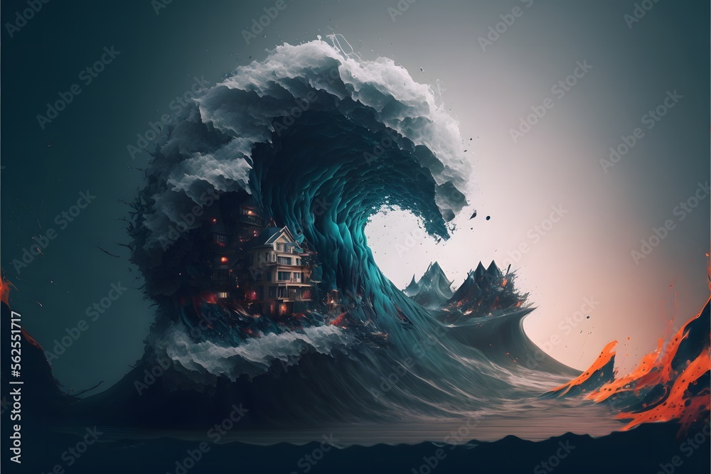 Floods and Tsunami engulf the whole planet. Apocalypse. Water. High ...