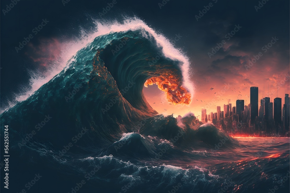 Floods and Tsunami engulf the whole planet. Apocalypse. Water. High ...