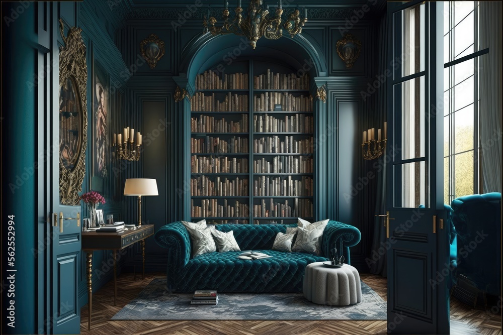 Glamorous and sophisticated home library with floor-to-ceiling ...