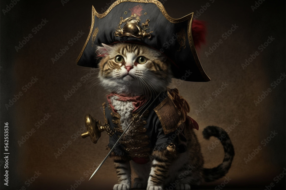 Cute pirate cat with a hat called tricorn or tricorne 3d character and ...