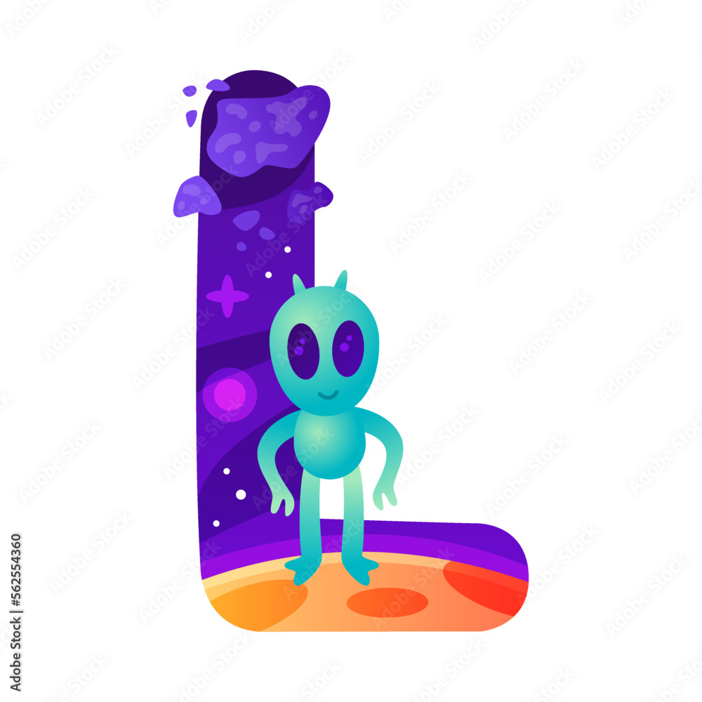 Space Letter L as Font and Alphabet Capital Bold Figure with Alien ...