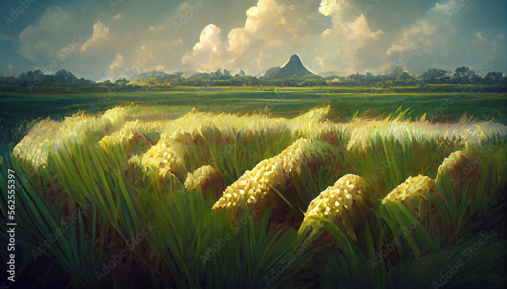 beautiful Terraced rice field in water season. Top view of rices paddy ...